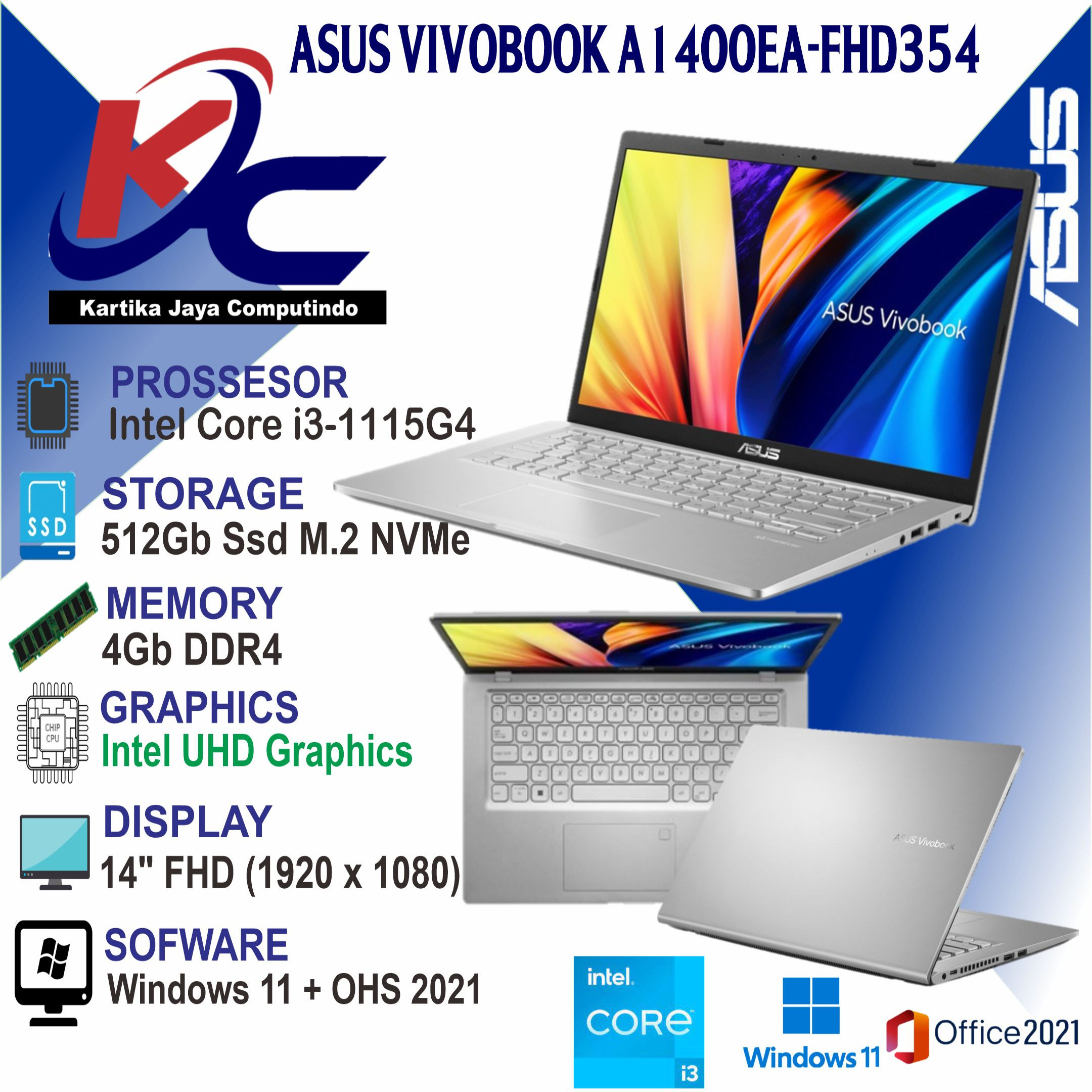 Kartika Komputer | ASUS A1400EA-FHD354 I3-1115G4/ 8GB/ SSD512/ W11 OHS ...
