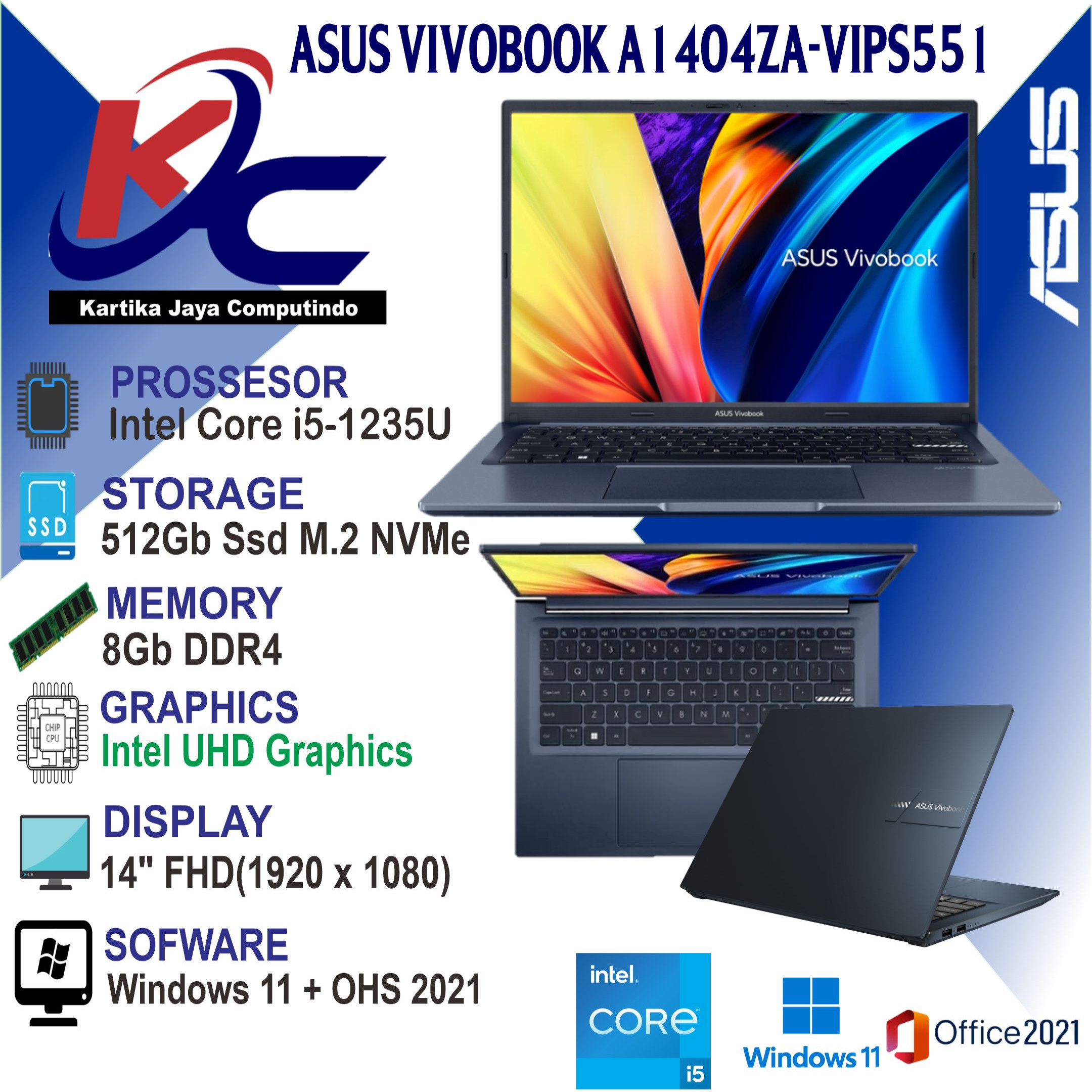 Kartika Komputer | ASUS A1404ZA - VIPS551 I5-1235/ 8GB/ SSD512/ W11 OHS ...