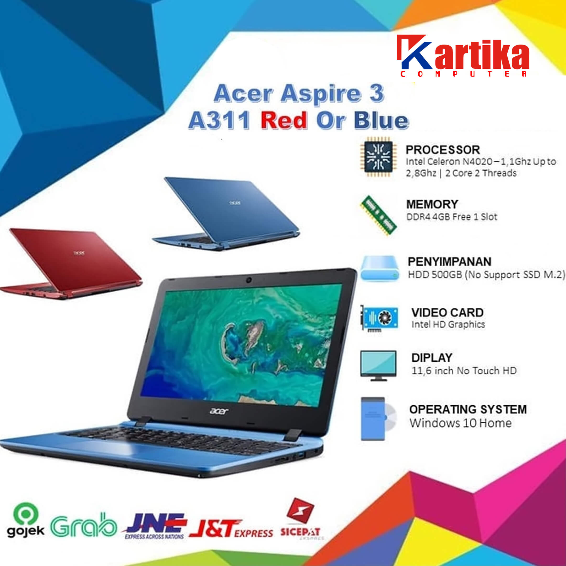 Kartika Komputer | ACER A311-31-C540 N4020/4GB/500GB RED