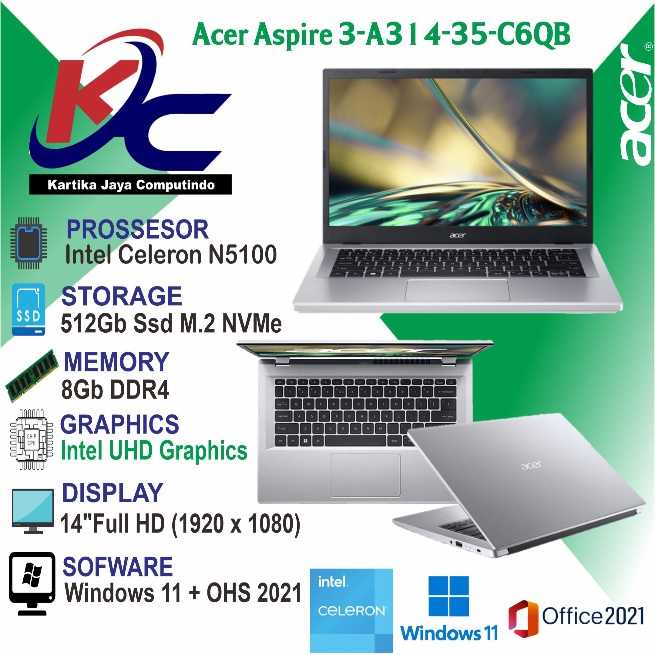 Kartika Komputer | ACER A314-35-C6QB N5100/ 8GB/ SSD512/ FHD/ W11 OHS ...