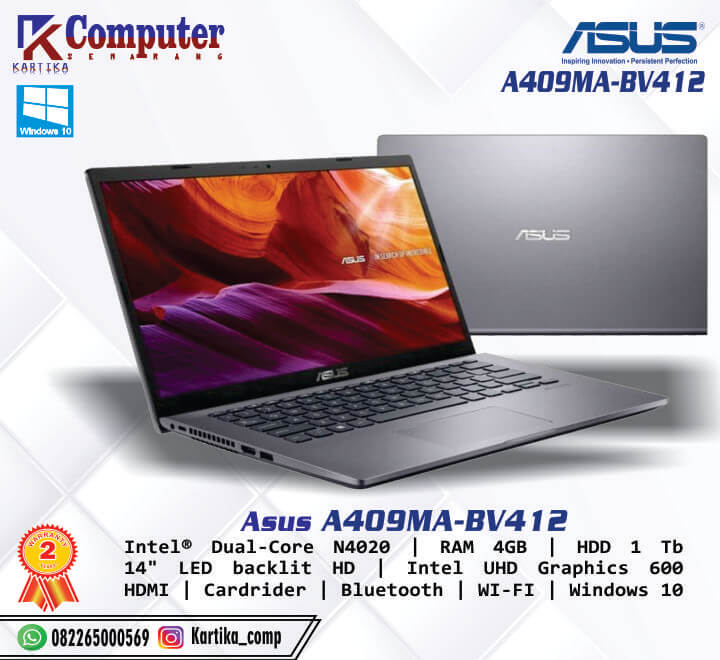 Kartika Komputer | ASUS A409MA-BV412T N4020-4GB-1TB-W10 GREY