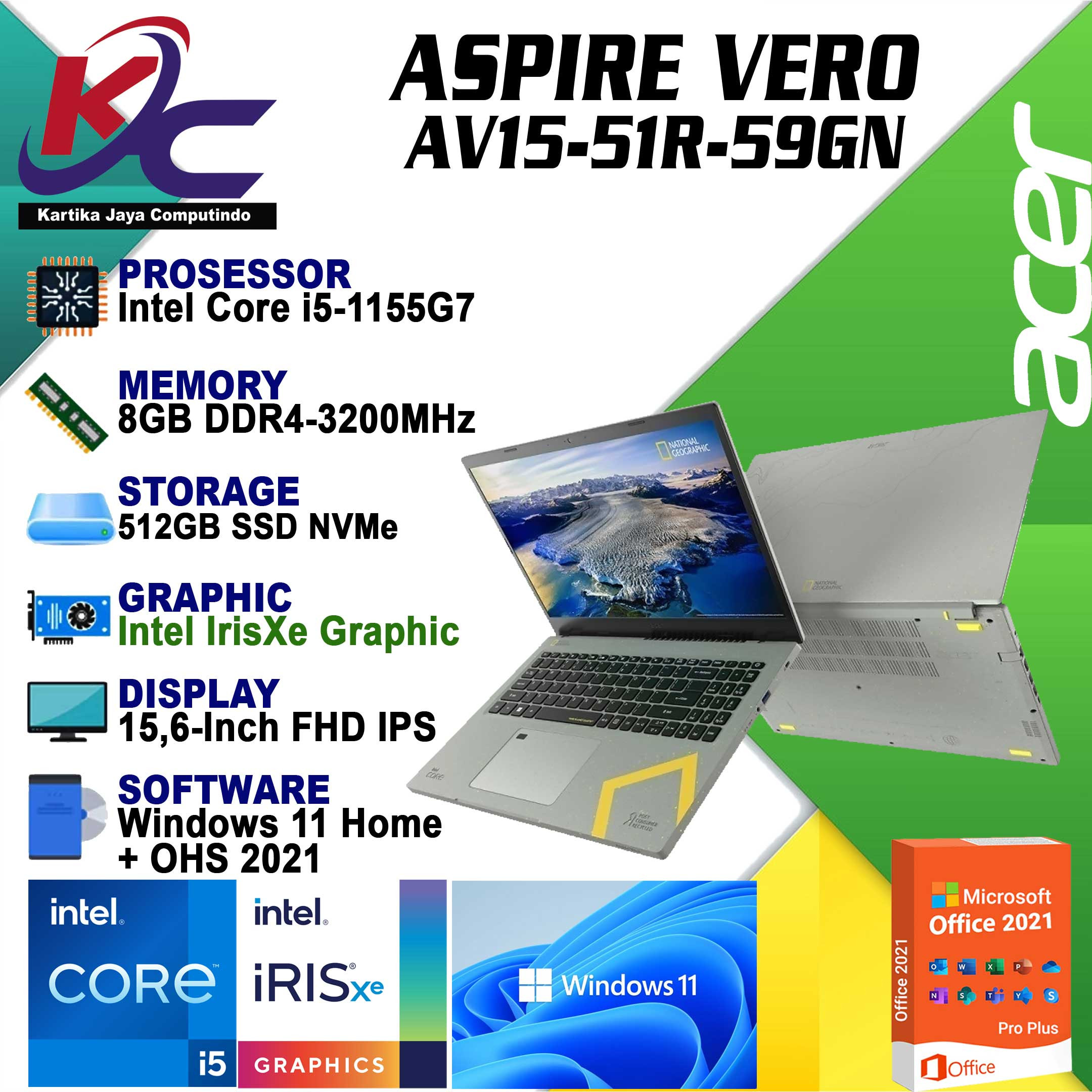 Kartika Komputer | ACER AV15-51R-59GN I5-1155G7/ 8GB/ 512GB/ 15