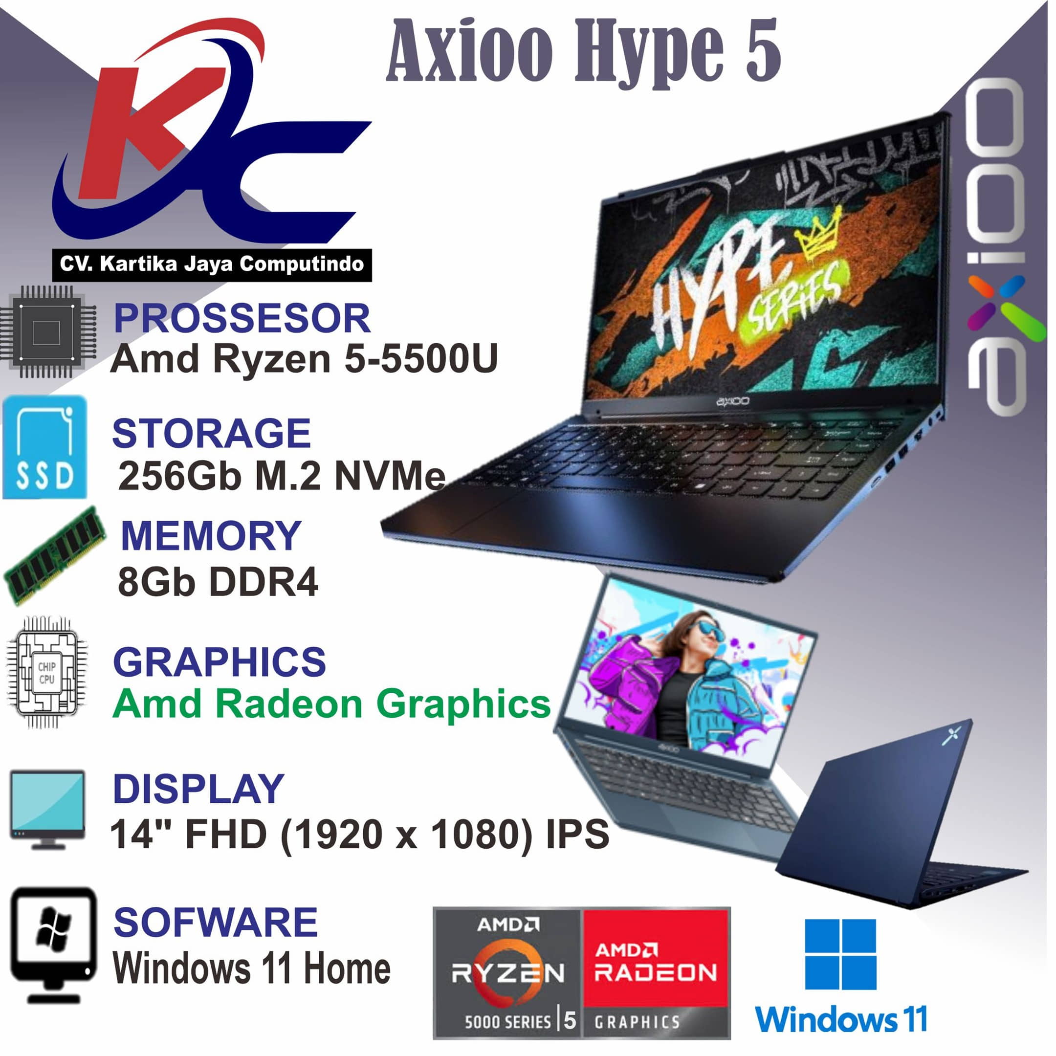 Kartika Komputer | AXIOO HYPE 5 RYZEN 5 8GB/ SSD256/ W11 BLUE