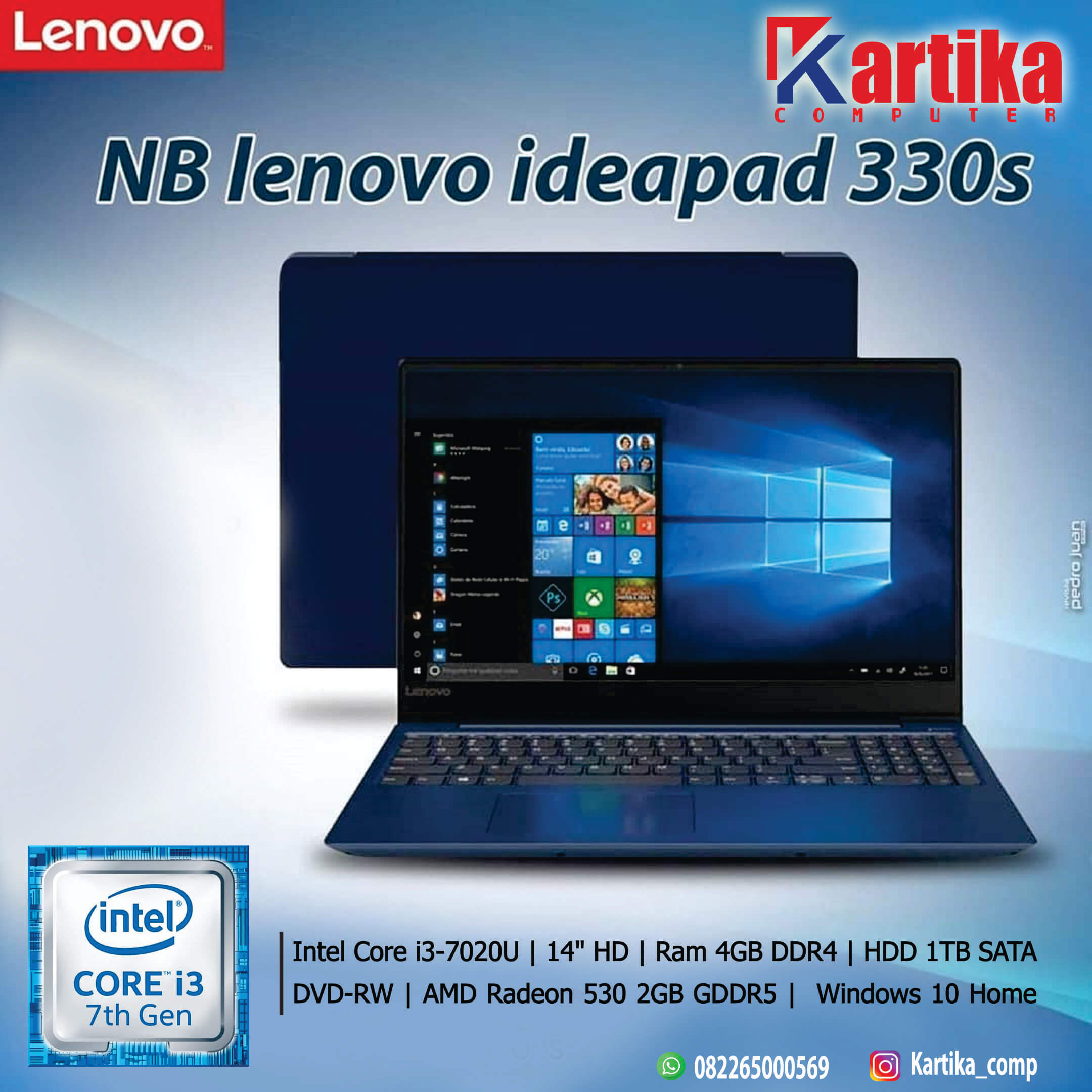 Kartika Komputer | LENOVO IP330-2009EID I3 7020 4GB 1TB VGA W10 BLACK