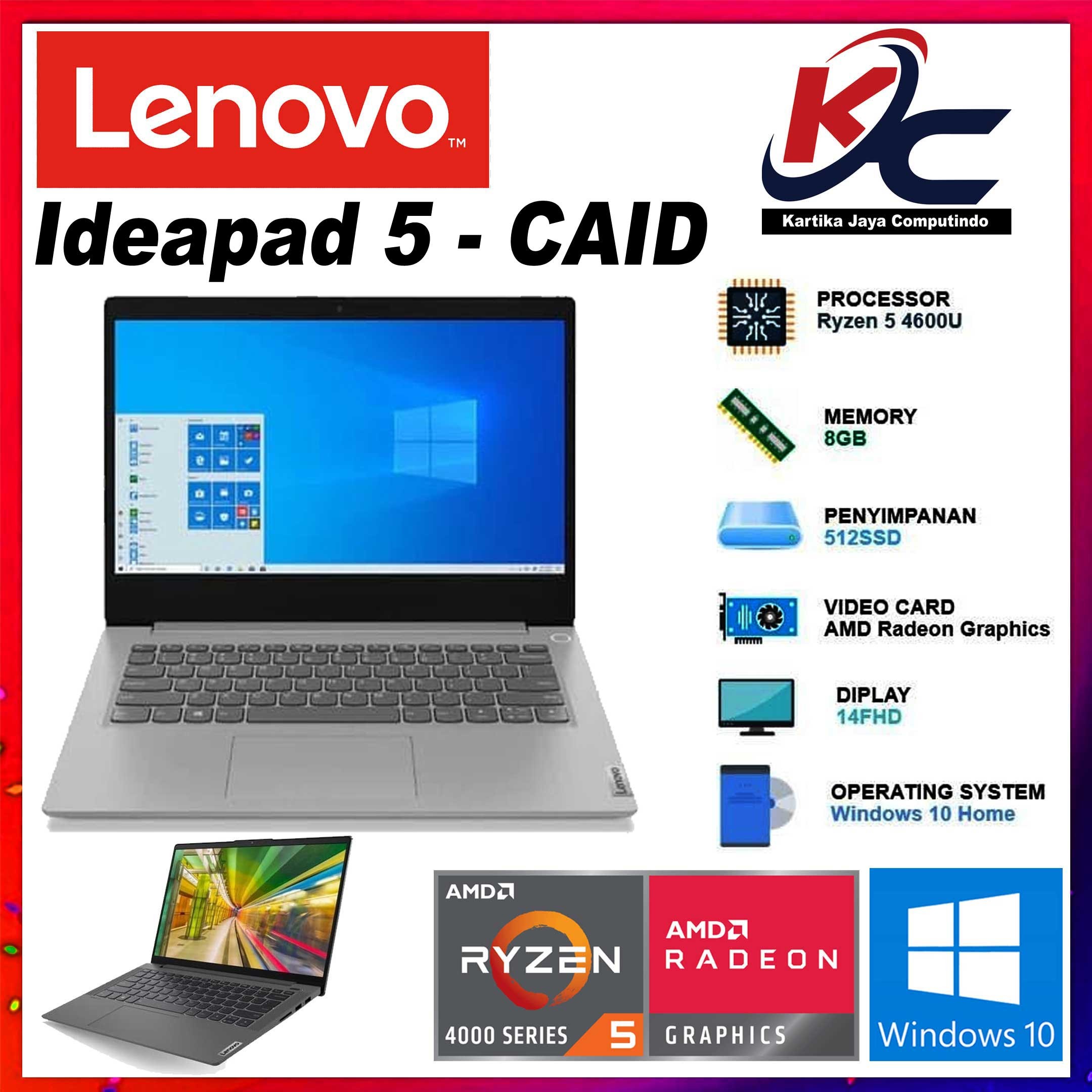 Kartika Komputer | LENOVO IP 5 - CAID R5/8GB/SSD512/W10 PLATINUM GREY