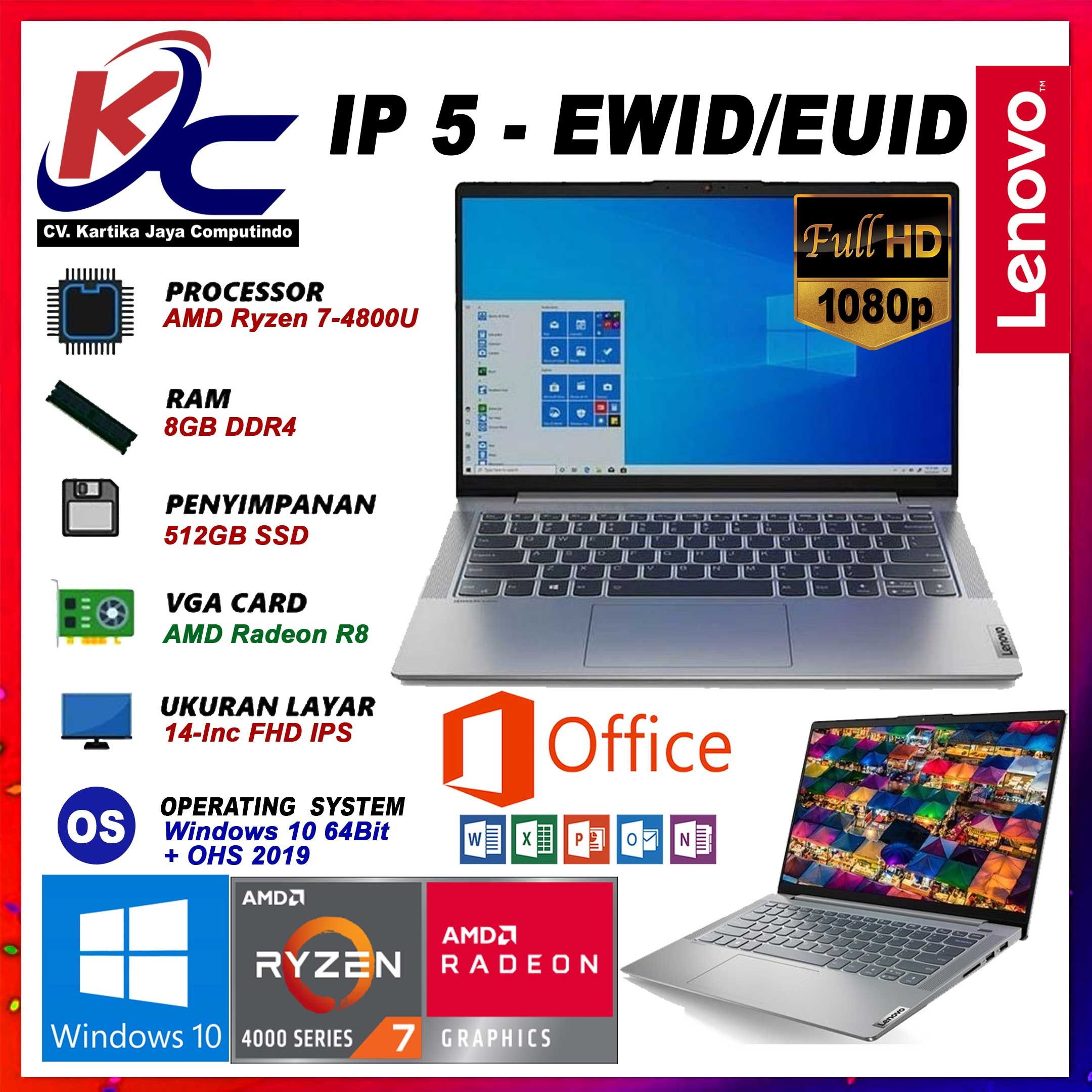 Kartika Komputer | LENOVO IP 5 - EWID R7 /8GB /SSD512 /FHD /W10+OHS ...