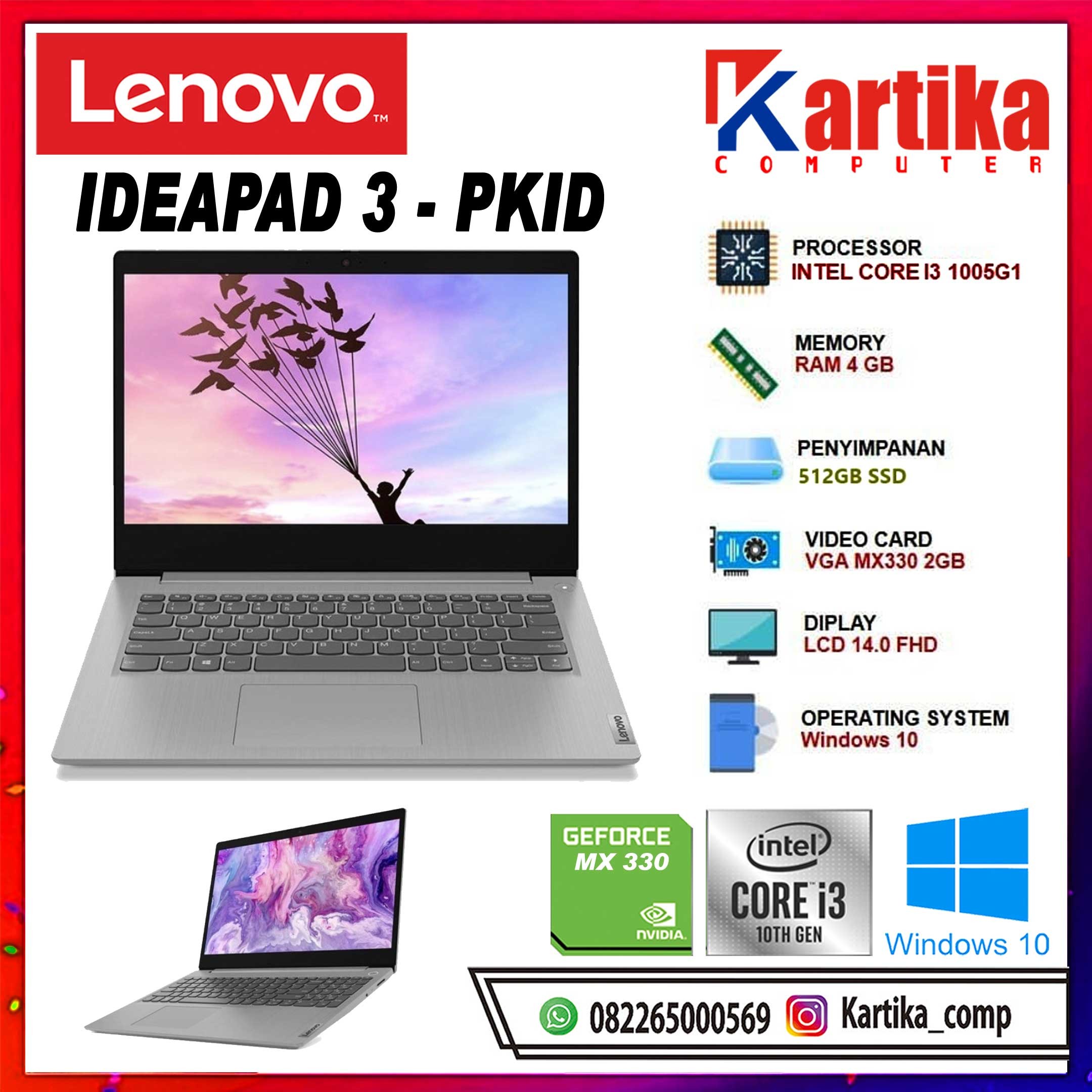 Kartika Komputer | LENOVO IP 3 - 81WD00PHID I3 GEN10/4/512GB/W10 BLUE